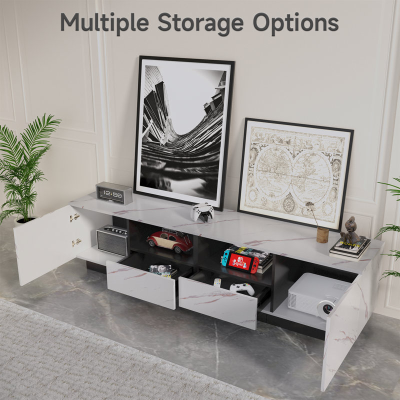 Wrought Studio 70 Inch Led TV Stand Large Entertainment Center With Drawers Modern TV Console For Living Room Bedroom White